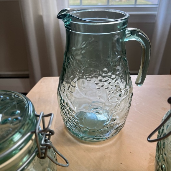Libbey | Dining | Libbey Light Blue Glass Pitcher Grape Design Made In ...